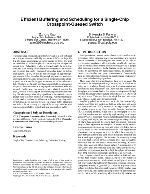 Pdf Efficient Buffering And Scheduling For A Single Chip Crosspoint
