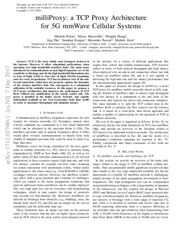 Pdf Milliproxy A Tcp Proxy Architecture For 5g Mmwave Cellular Systems
