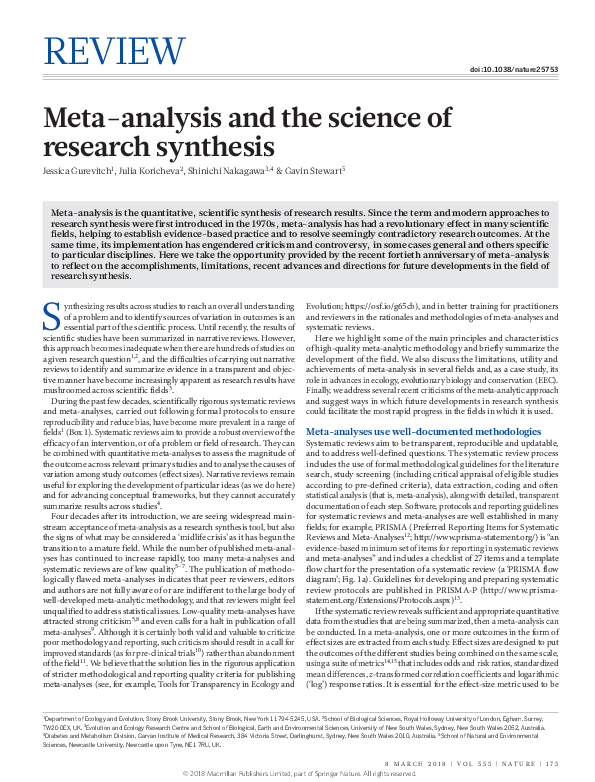 (PDF) Meta-analysis and the science of research synthesis