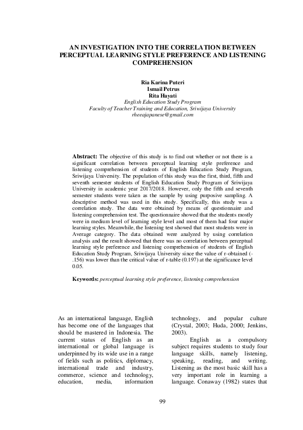 (PDF) An Investigation Into the Correlation Between Perceptual Learning Style Preference and ...