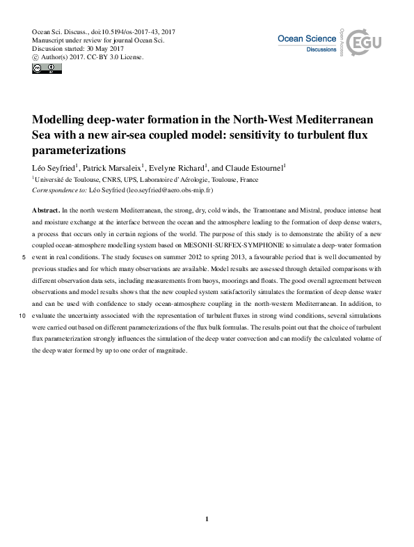 (PDF) Modelling deep-water formation in the North-West Mediterranean ...