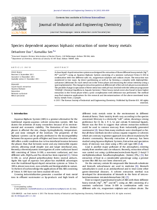 (PDF) Species dependent aqueous biphasic extraction of some heavy metals