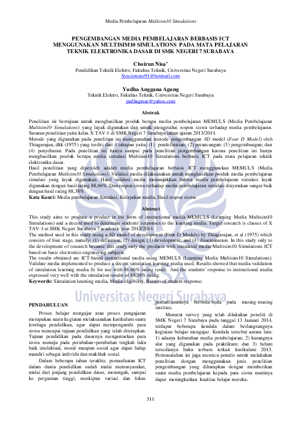(PDF) Pengembangan Media Pembelajaran Berbasis Ict Menggunakan MULTISIM10 Simulations Pada Mata ...