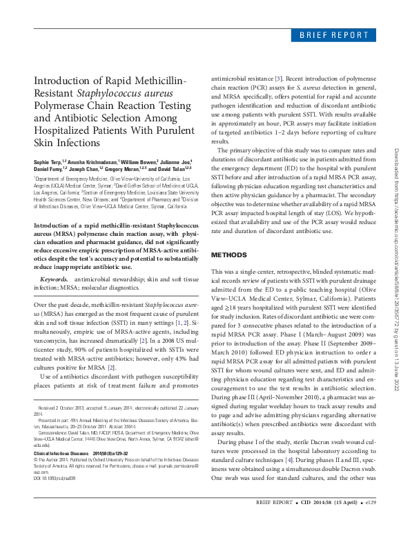 (PDF) Introduction of Rapid Methicillin-Resistant Staphylococcus aureus ...