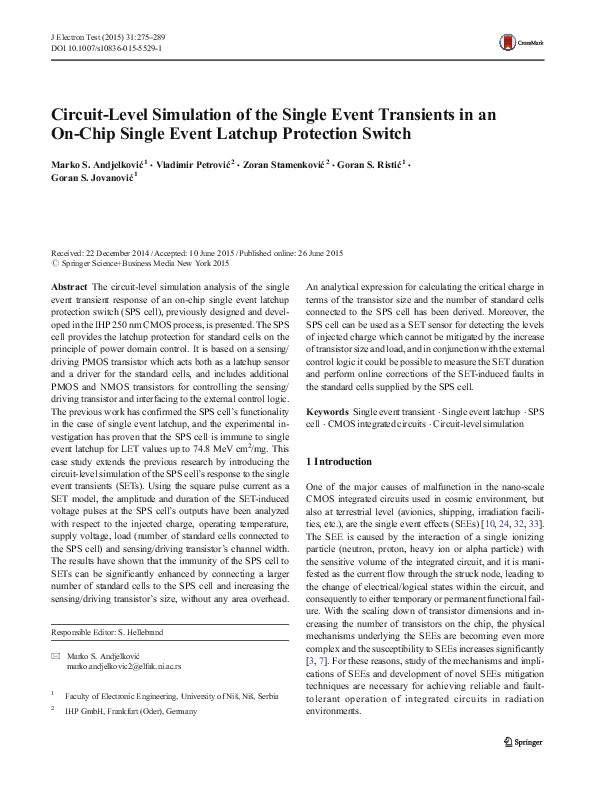 Pdf Circuit Level Simulation Of The Single Event Transients In An On