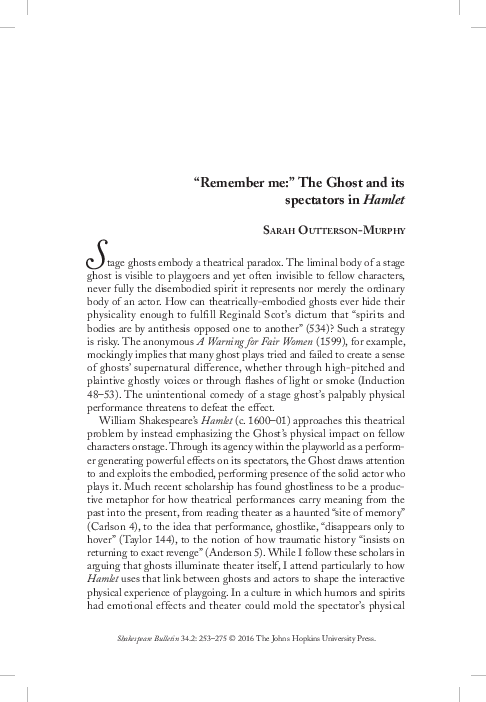 (PDF) “Remember me:” The Ghost and its spectators in Hamlet