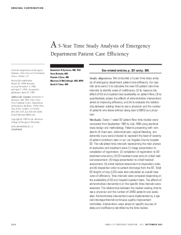 (PDF) A 5-Year Time Study Analysis of Emergency Department Patient Care ...