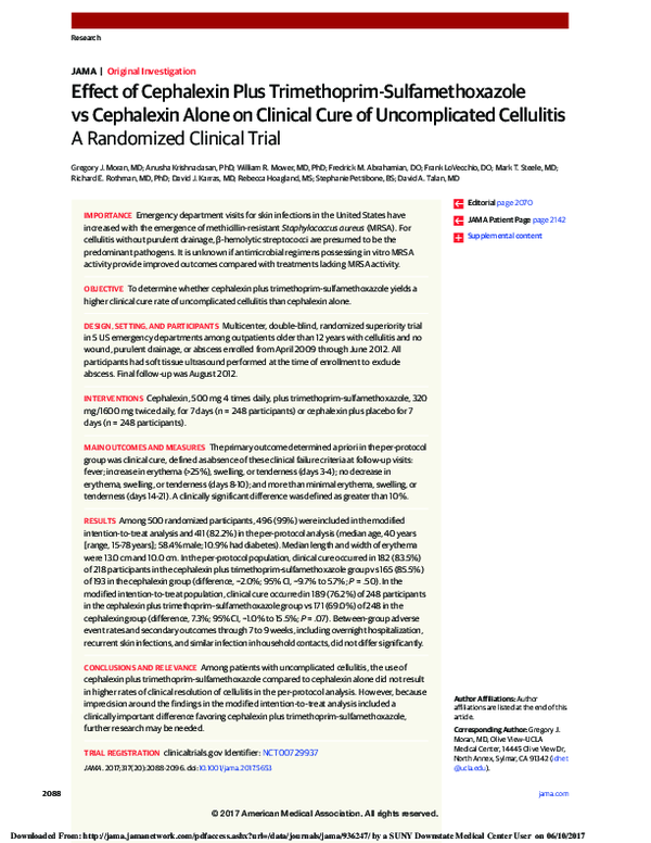 (PDF) Effect of Cephalexin Plus Trimethoprim-Sulfamethoxazole vs ...