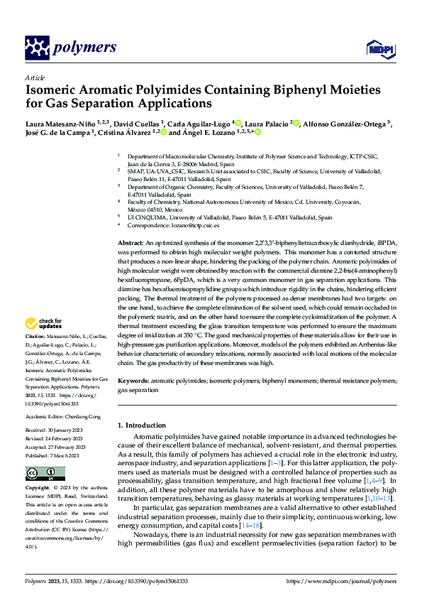 (PDF) Isomeric Aromatic Polyimides Containing Biphenyl Moieties for Gas ...