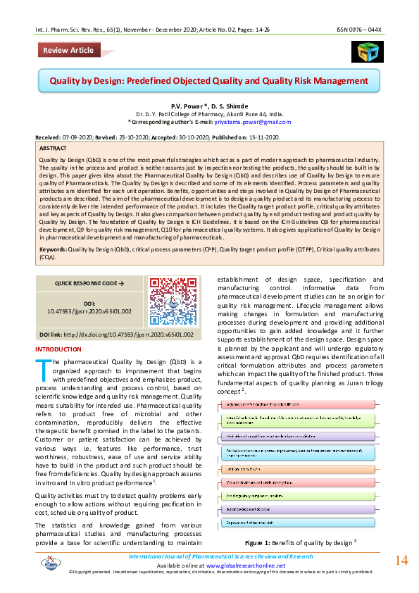 (PDF) Quality by Design: Predefined Objected Quality and Quality Risk ...
