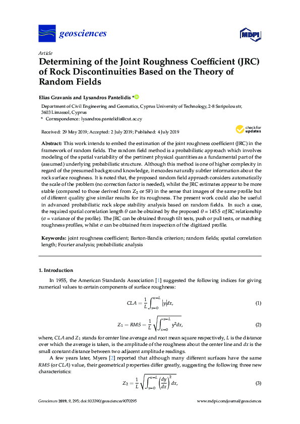 (PDF) Determining of the Joint Roughness Coefficient (JRC) of Rock Discontinuities Based on the ...