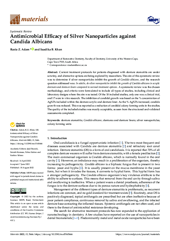 (PDF) Antimicrobial Efficacy of Silver Nanoparticles against Candida Albicans