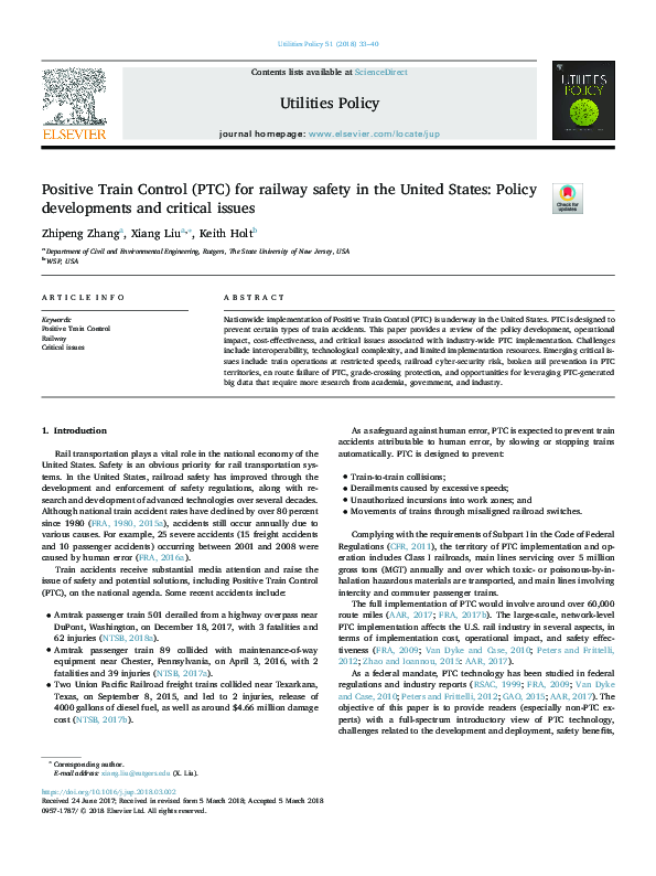 (PDF) Positive Train Control (PTC) for railway safety in the United ...