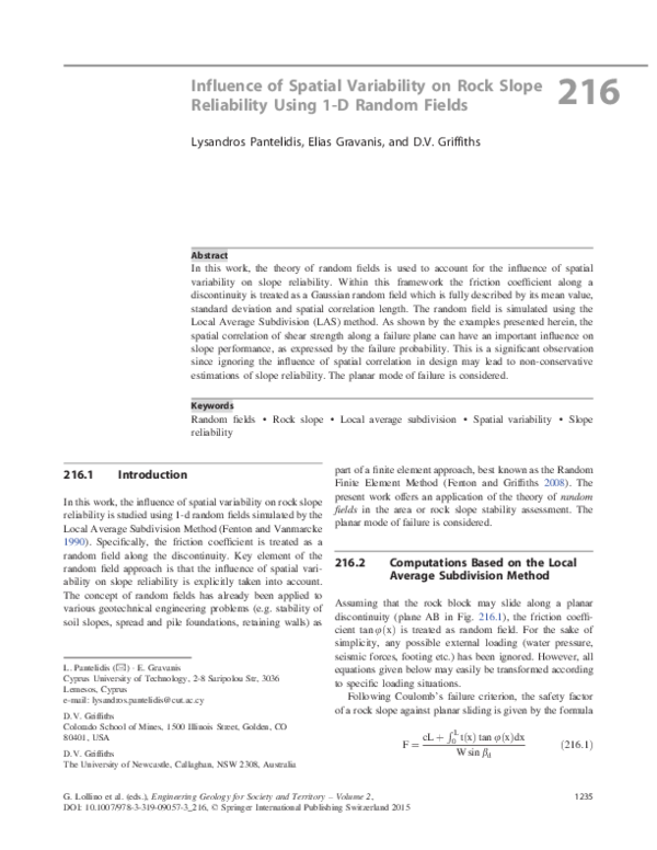 Pdf Influence Of Spatial Variability On Rock Slope Reliability Using 1 D Random Fields