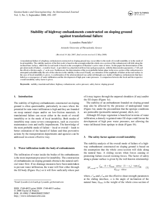 (PDF) Stability of highway embankments constructed on sloping ground ...
