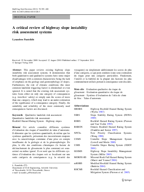 (PDF) A critical review of highway slope instability risk assessment ...