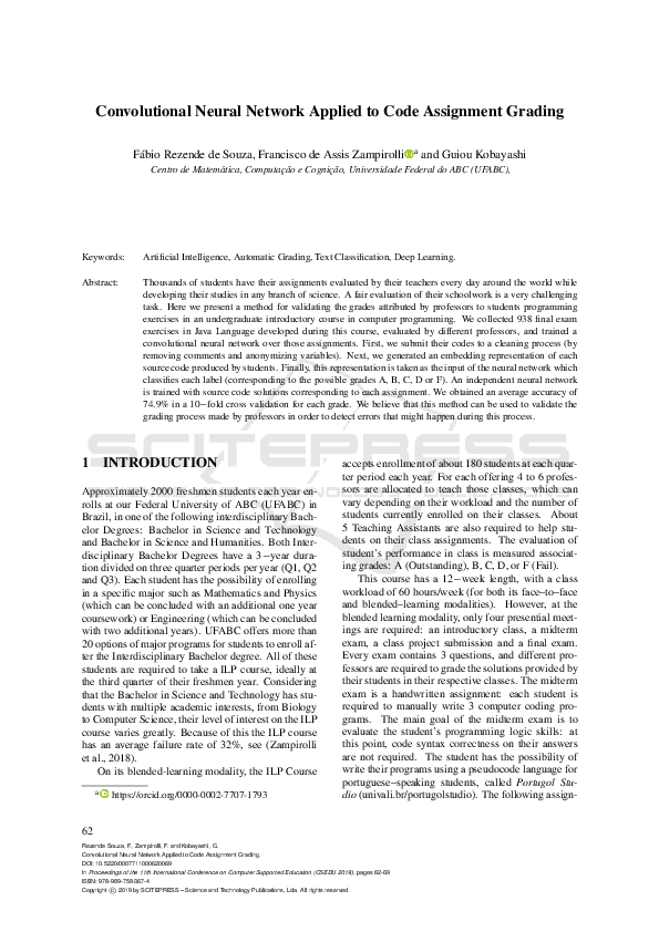 Pdf Convolutional Neural Network Applied To Code Assignment Grading 