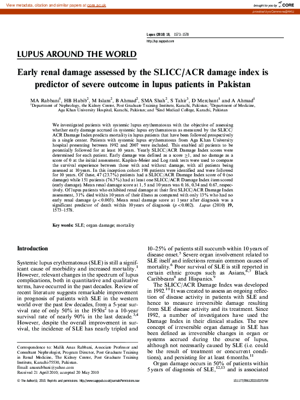 (PDF) Early renal damage assessed by the SLICC/ACR damage index is ...