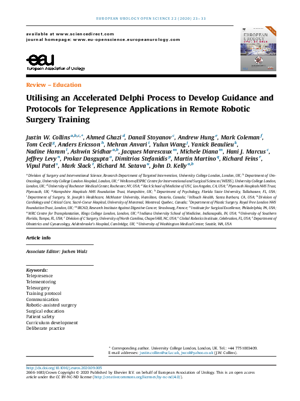 (PDF) Utilising an Accelerated Delphi Process to Develop Guidance and Protocols for Telepresence ...