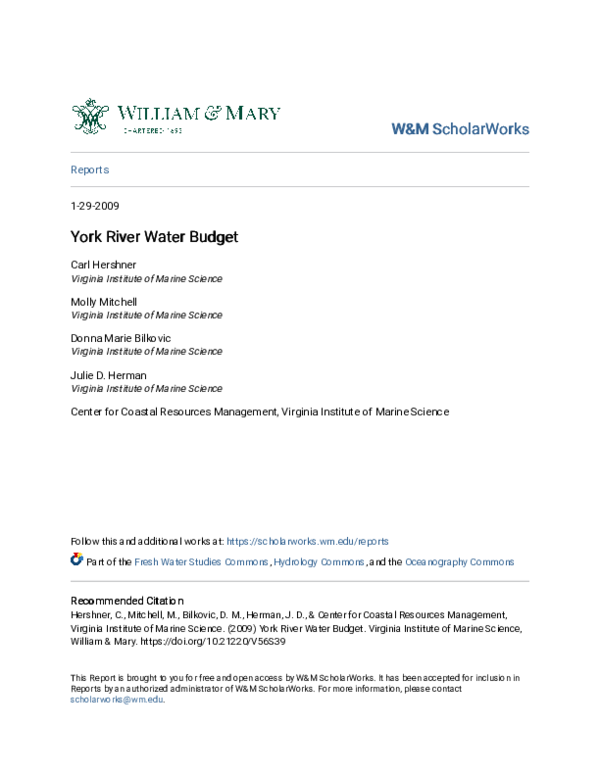 (PDF) York River Water Budget