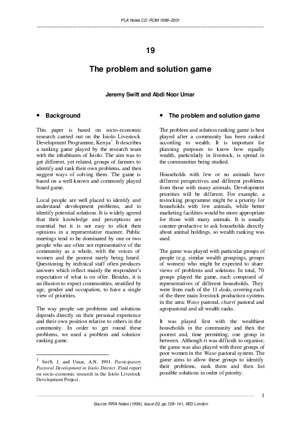 (PDF) The problem and solution game
