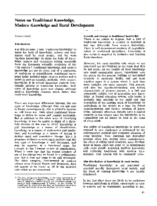 (PDF) Notes on Traditional Knowledge, Modern Knowledge and Rural ...