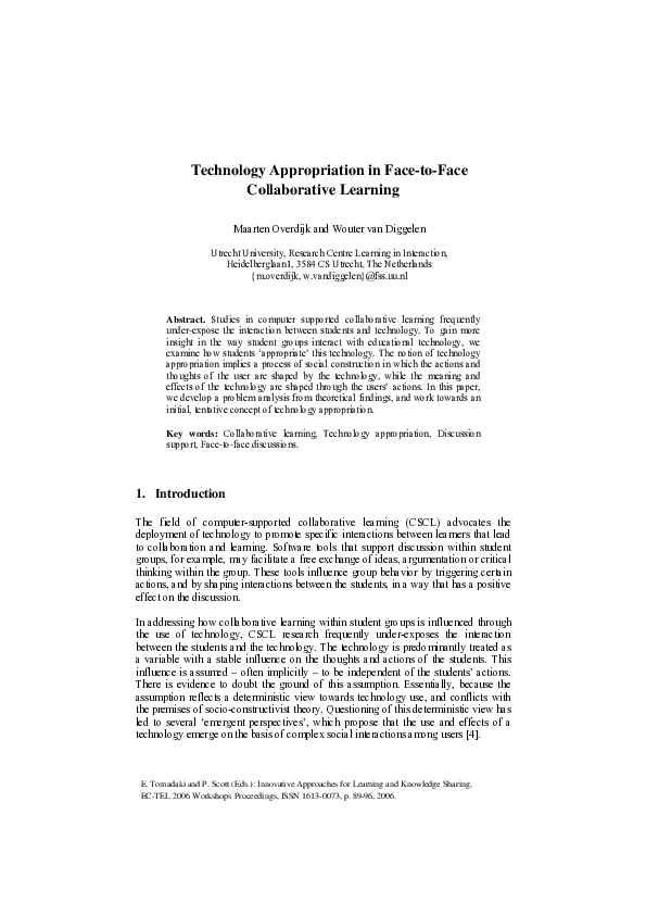 (PDF) Technology Appropriation In Face-to-Face Collaborative Learning ...