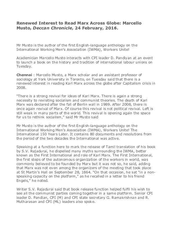 (PDF) Renewed Interest to Read Marx Across Globe