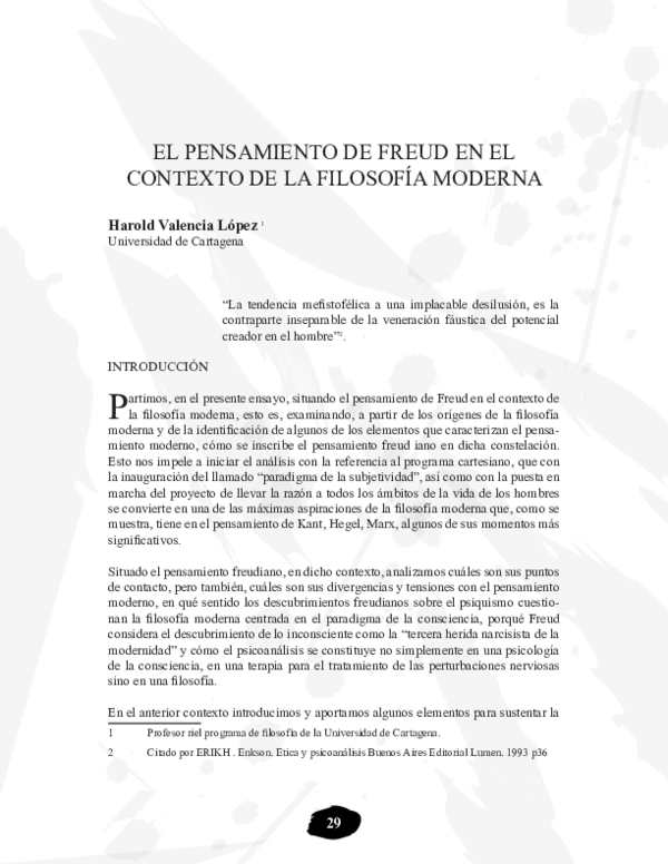 (PDF) El Pensamiento De Freud en El Contexto De La Filosofía Moderna