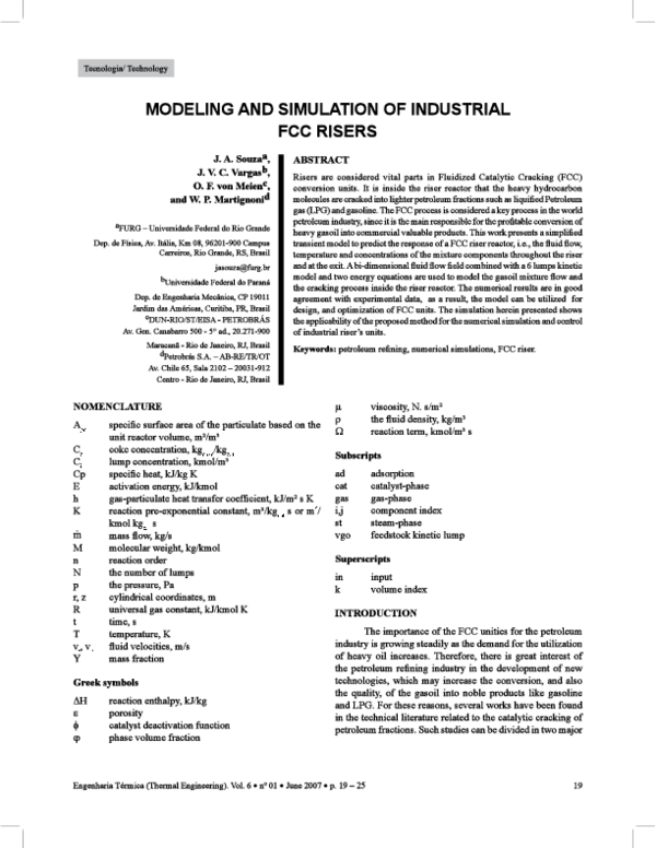 Pdf Modeling And Simulation Of Industrial Fcc Risers Waldir