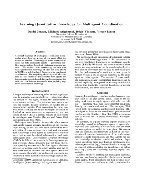 (PDF) Learning quantitative knowledge for multiagent coordination