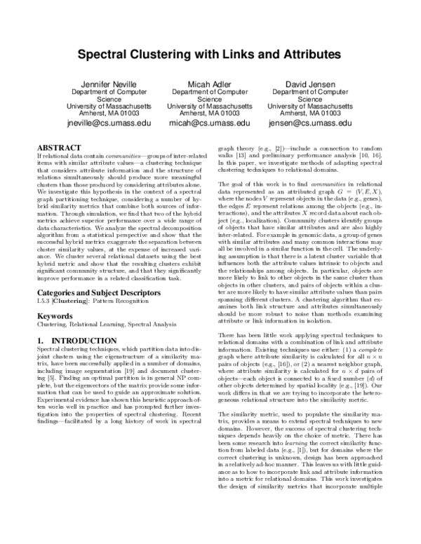 (PDF) Spectral Clustering with Links and Attributes