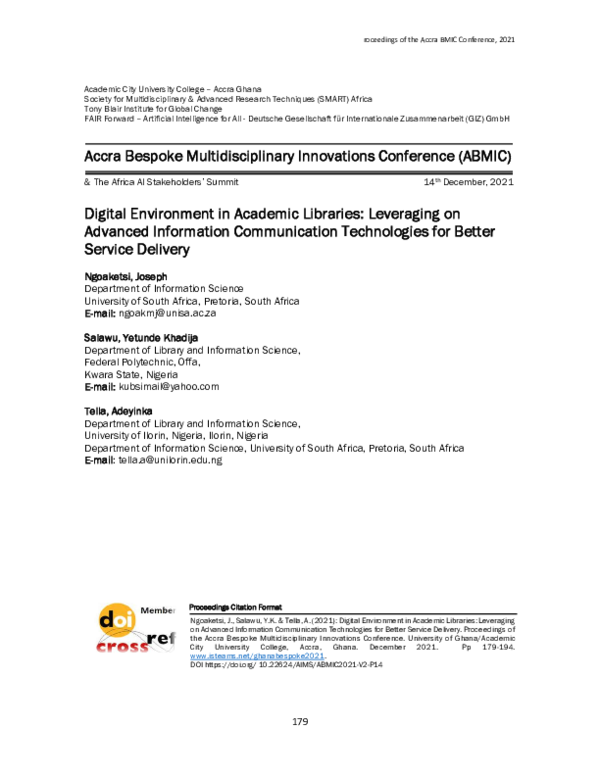 (PDF) Digital Environment in Academic Libraries: Leveraging on Advanced Information ...