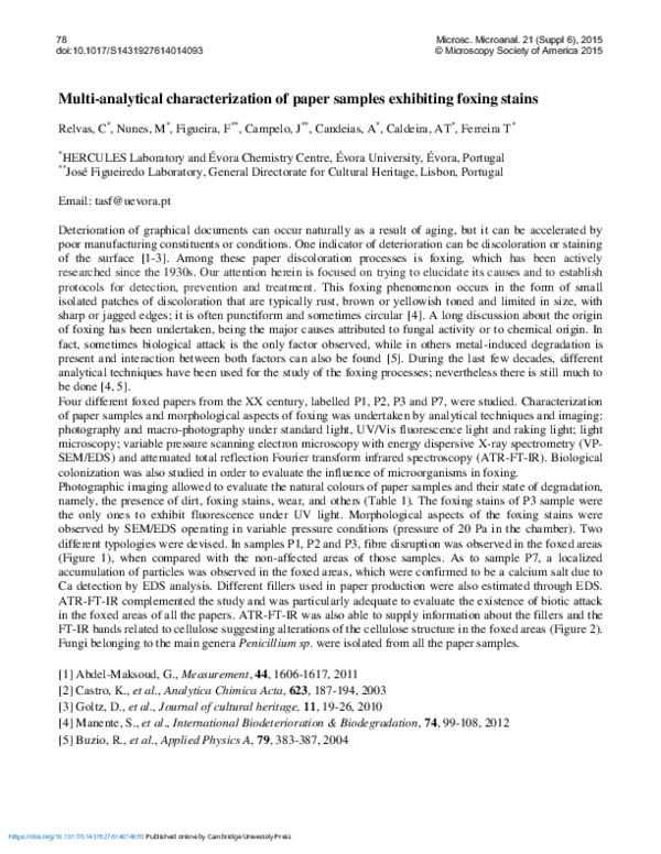 (PDF) Multi-analytical characterization of paper samples exhibiting ...