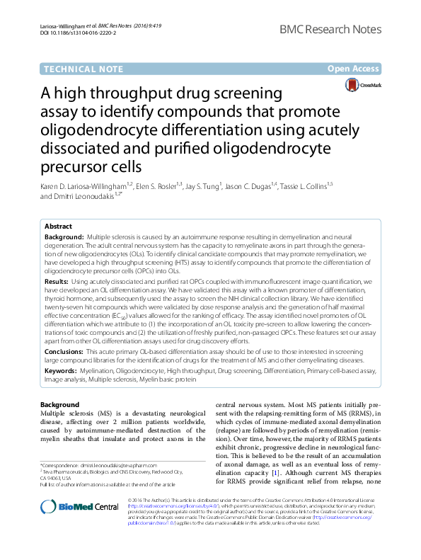 (PDF) A high throughput drug screening assay to identify compounds that ...