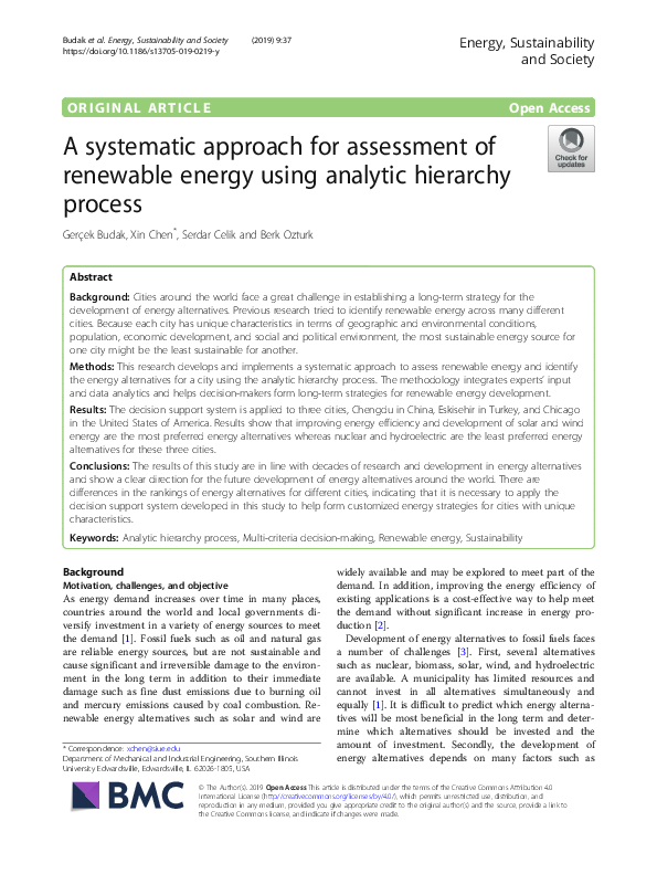 (PDF) A systematic approach for assessment of renewable energy using analytic hierarchy process