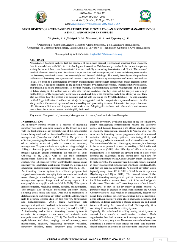 (PDF) Development of a Web-Based Platform for Automating an Inventory Management of a Small and ...