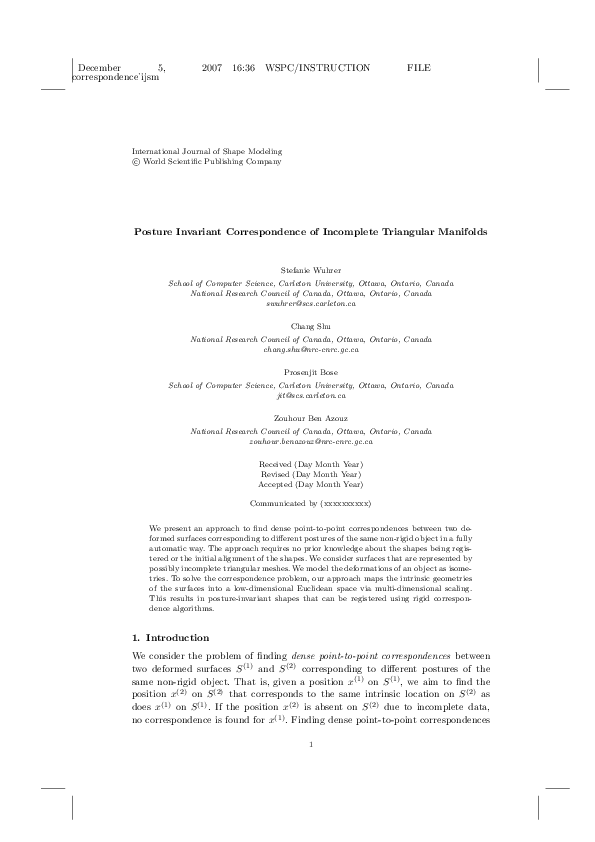 (PDF) Posture-Invariant Correspondence for Surfaces
