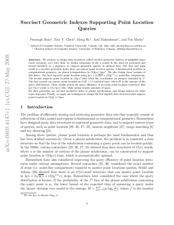 (PDF) Succinct geometric indexes supporting point location queries