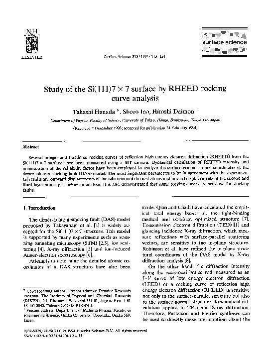 (PDF) Study of the Si(111)7 × 7 surface by RHEED rocking curve analysis