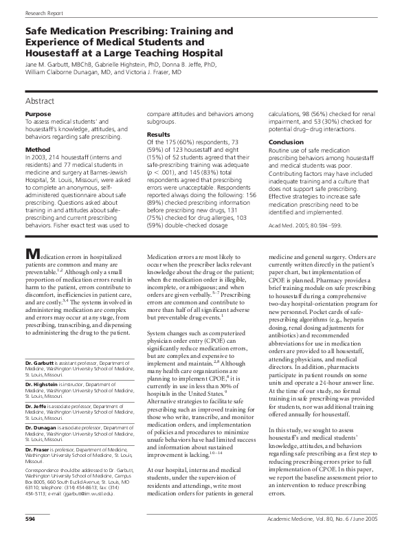 (PDF) Safe Medication Prescribing: Training and Experience of Medical ...