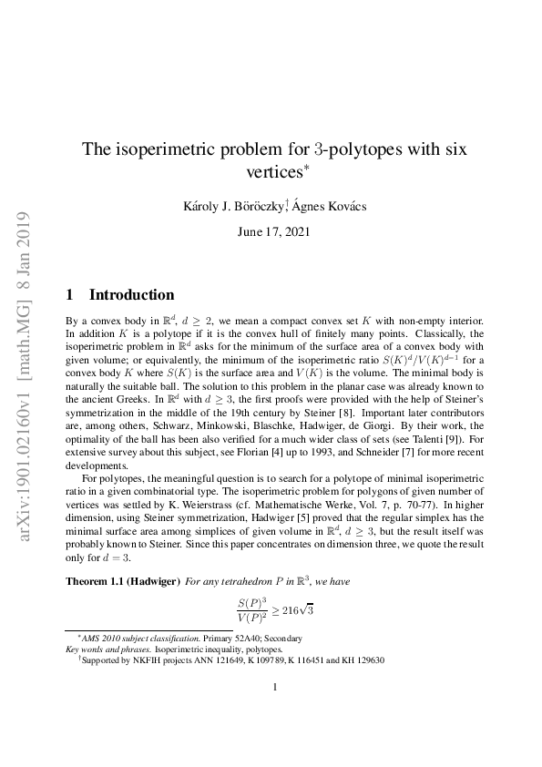 (PDF) The isoperimetric problem for $3$-polytopes with six vertices