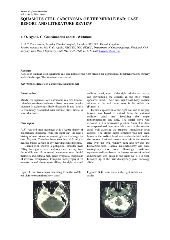 (PDF) Squamous Cell Carcinoma of the Middle Ear: Case Report and ...