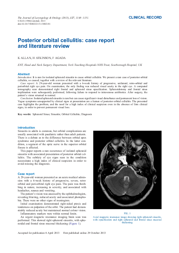 (PDF) Posterior orbital cellulitis: case report and literature review