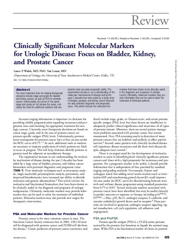 (PDF) Clinically Significant Molecular Markers for Urologic Disease ...