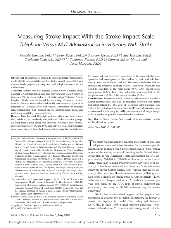 (PDF) Measuring Stroke Impact With the Stroke Impact Scale | Sue-min ...