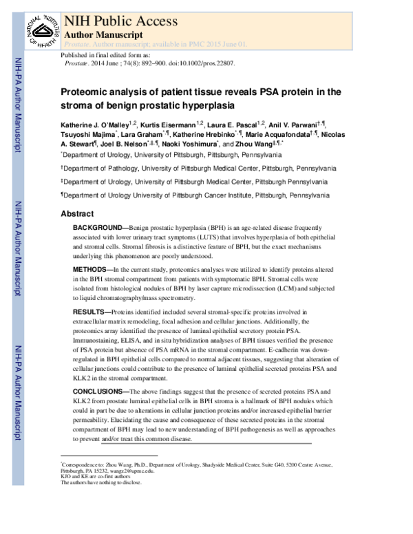 (PDF) Proteomic analysis of patient tissue reveals PSA protein in the stroma of benign prostatic ...