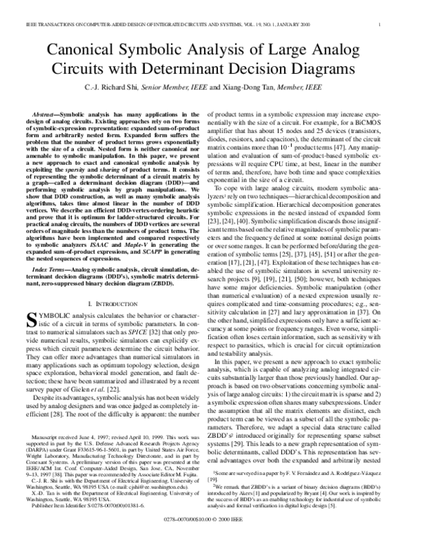 Pdf Canonical Symbolic Analysis Of Large Analog Circuits With Determinant Decision Diagrams