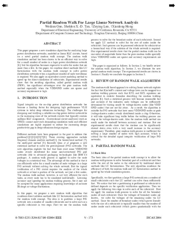 (PDF) Partial random walk for large linear network analysis