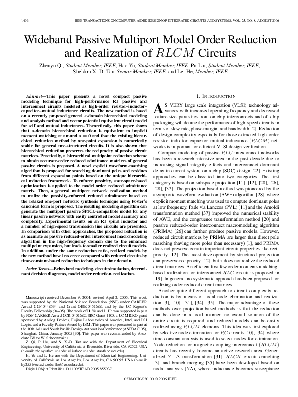 Pdf Wideband Passive Multiport Model Order Reduction And Realization
